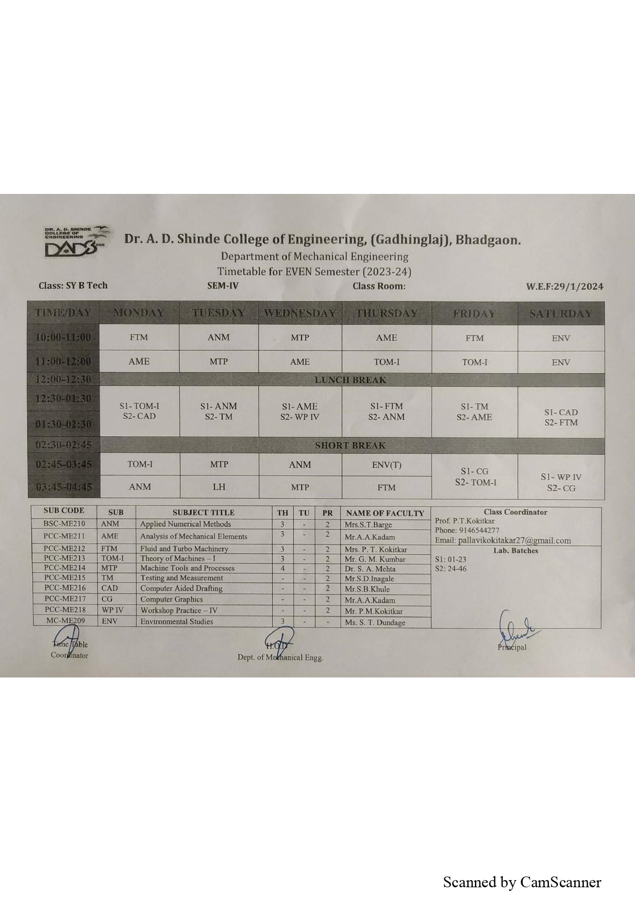 TImeTable – DEPARTMENT OF MECHANICAL AND MECHATRONICS ENGINEERING